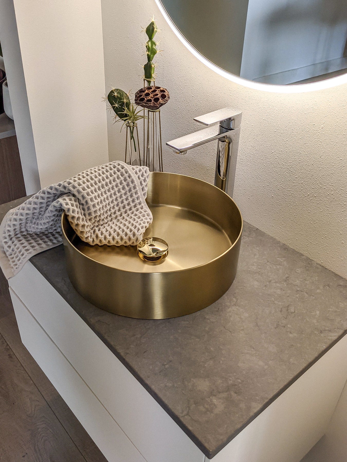 Zeek 14” Gold Round Vessel Bathroom Sink Stainless Steel PVD ZN-G144