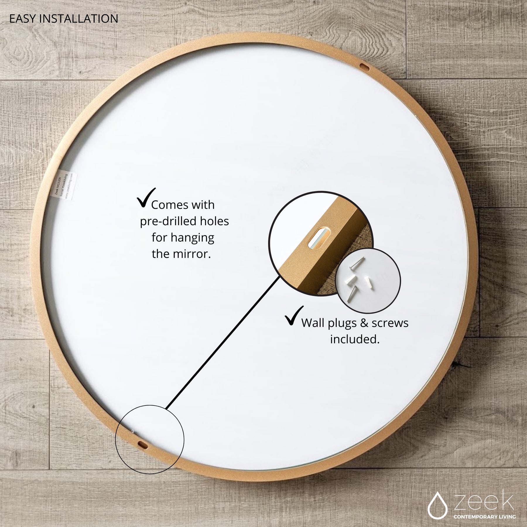 Zeek 32" Gold Metal Round Wall Mirror, Deep Set Frame MG3200