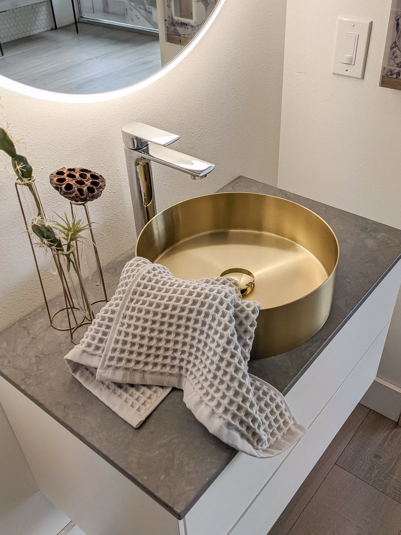 Zeek 14” Gold Round Vessel Bathroom Sink Stainless Steel PVD ZN-G144